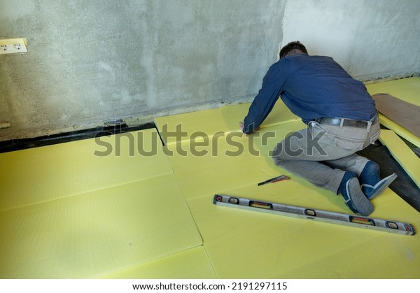 Installation Expanded Polystyrene Room Floor Insulation Stock Photo ...