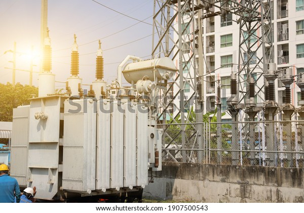 Installation Large Power Transformers Power Substations Stock Photo ...