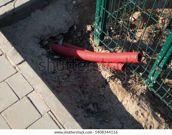 Installation Underground Cable Entry During Construction Stock Photo ...