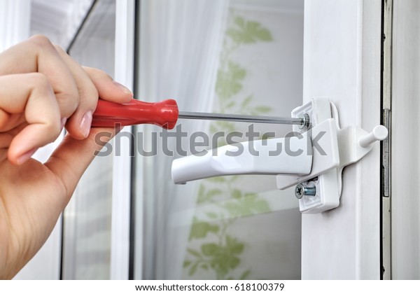 Installation Window Restrictor Windows Using Screwdriver Stock Photo ...