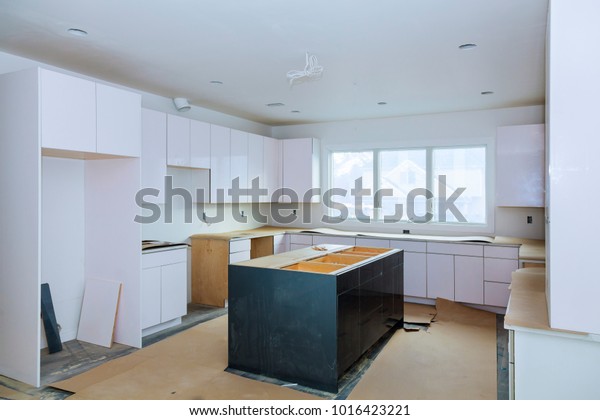 Installing New Induction Kitchen Kitchen Installation Stock Photo ...