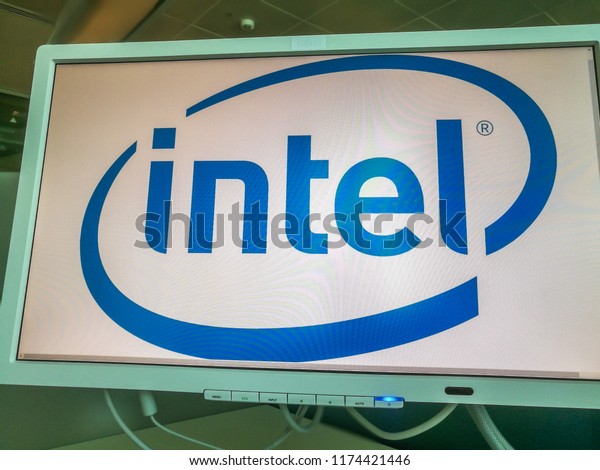 Intel Microprocessor Company Name Logo On Stock Photo 1174421446 ...