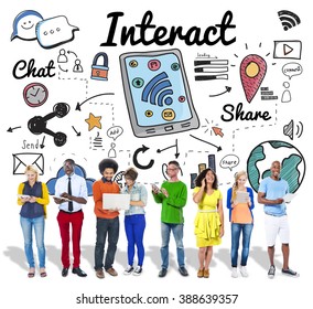 Interact Interaction Interactive Interacting Group Concept Foto Stok ...