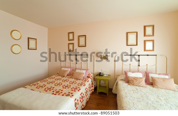 Interior Bedroom Two Double Bed Stock Photo 89051503 | Shutterstock