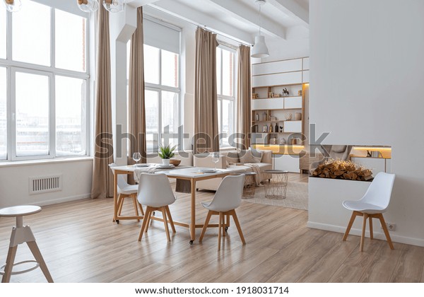 Interior Design Spacious Bright Studio Apartment Stock Photo 1918031714 ...