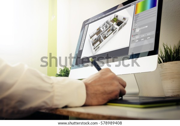 Interior Designer Working Computer All Screen Stock Photo (Edit Now ...