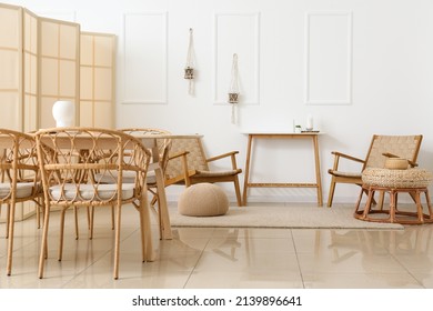 Interior Light Dining Room Table Wicker Stock Photo 2139896641 ...