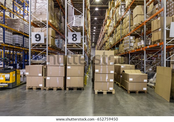 Interior Warehouse Racks Full Boxes Goods Stock Photo 652759450 ...