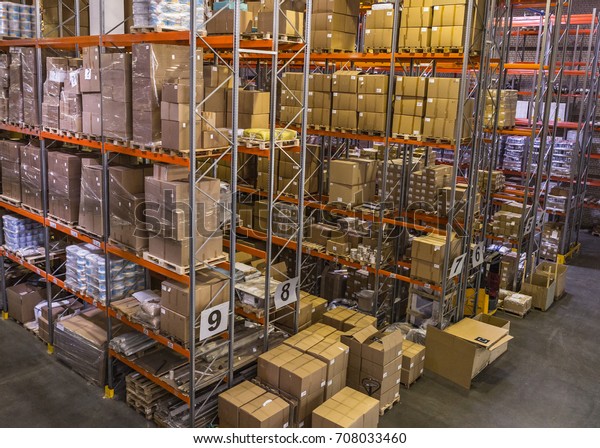 Interior Warehouse Racks Full Boxes Goods Stock Photo 708033460 ...