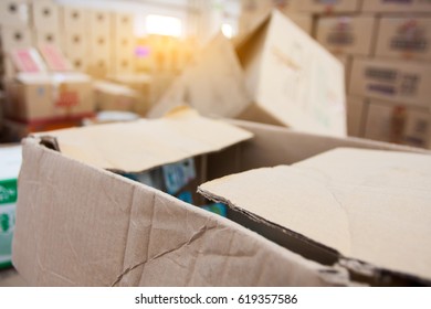 Interior Warehouse Rows Shelves Boxesbroken Cartons Stock Photo ...