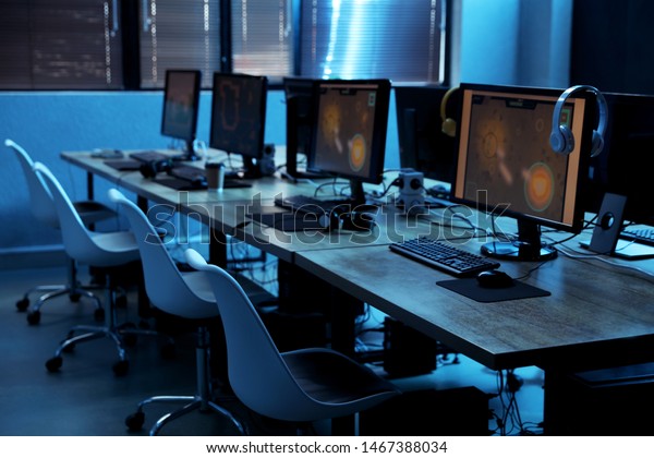 Internet Cafe Interior Modern Computers Video Stock Photo 1467388034 ...
