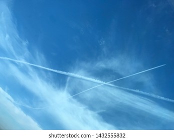 Intersection Two Jet Plane Trails Across Stock Photo 1432555832 ...