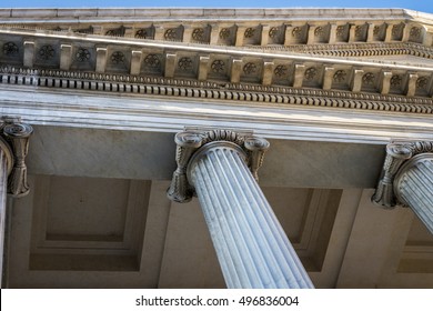 Ionic Columns Closeup Under Pediment Greek Stock Photo 496836004 ...