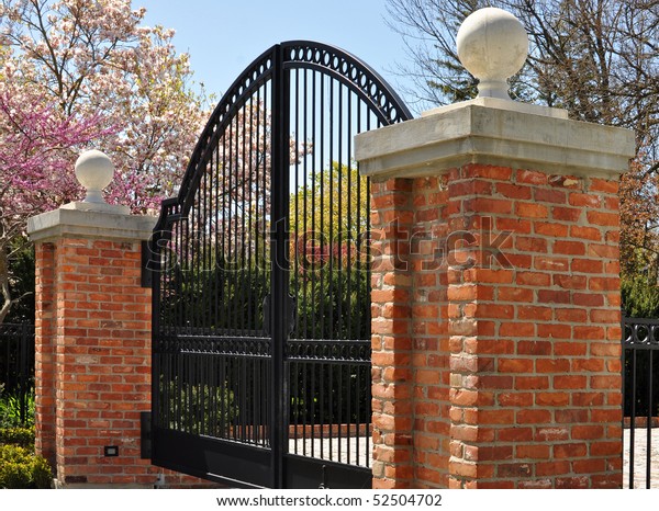 Iron Gate Two Masonry Posts Stock Photo (Edit Now) 52504702