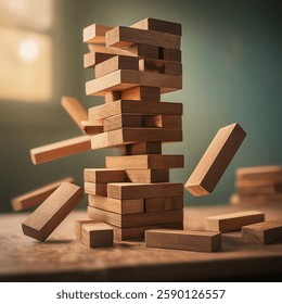 Jenga Blocks Falling Young Girl Sad AI-generated image 2590126115 ...