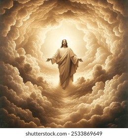 「Jesus Sedang Terbang By Atas Awan」のAI生成画像、2460515961 | Shutterstock