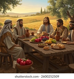 Jesus Eats Fruit Olives Bread His AI-generated image 2600238995 ...