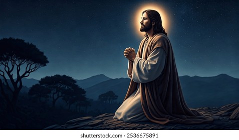 Biblical Image Jesus Praying AI 생성 이미지 2539920349 | Shutterstock