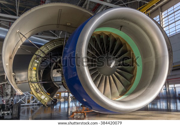 Jet Engine Open Ready Maintenance Inside Stock Photo (Edit Now) 384420079