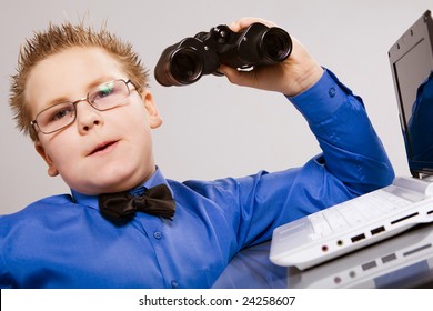 Joyful Boy Looking Computer Screen Binoculars Stock Photo 24258607 ...