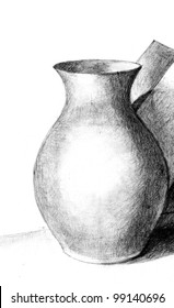 Pencil Drawing Still Life Jug Apple Stock Illustration 253778605