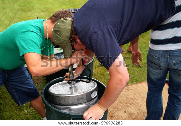 Keg Stand Stock Photo (Edit Now) 596996285