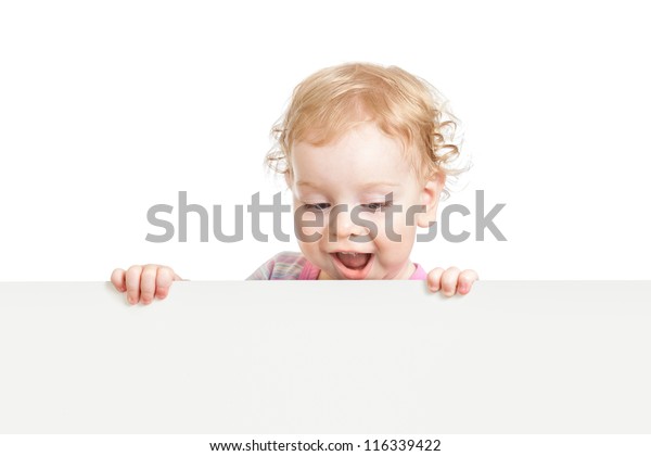 Kid Looking Down Behind White Empty Stock Photo 116339422 | Shutterstock
