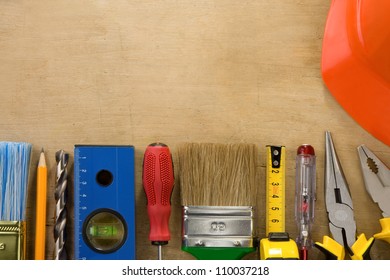 Kit Construction Tools Instruments On Wood Stock Photo 110037218 ...