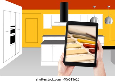 Kitchen Design Using Tablet Unusual Interior Stock Photo 406513618 ...