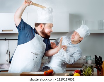 Kitchen One Cook Attacks Another Rolling Stock Photo 1129119851 ...
