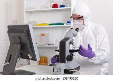 Lab Technician Looking Microscope Image On Stock Photo 139495280 ...