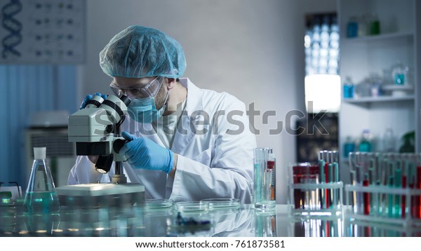 Laboratory Worker Carefully Exploring Samples Detect Stock Photo ...