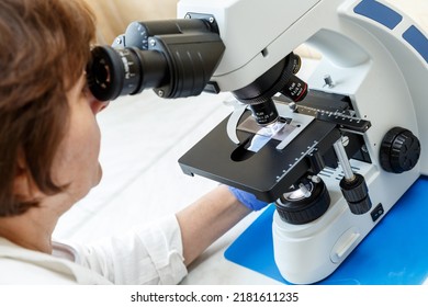 Laboratory Worker Examining Sample Microscope Medical Stock Photo ...
