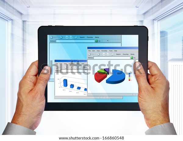 Laptop Computer Graphics On Screen Hands Stock Photo (Edit Now) 166860548