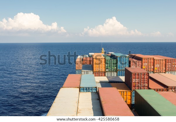Large Container Ship Move Forward Ocean Stock Photo (Edit Now) 425580658