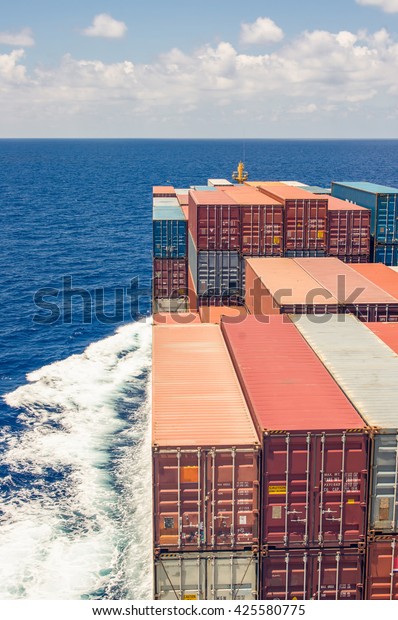 Large Container Ship Move Forward Ocean Stock Photo 425580775 ...