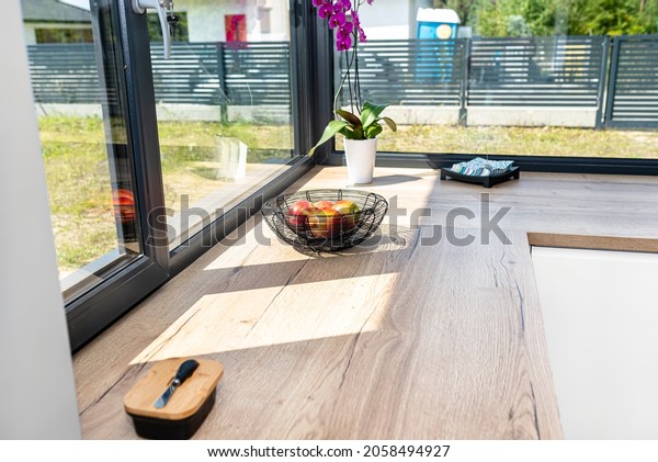 Large Corner Window Modern Kitchen Builtin Stock Photo 2058494927 ...