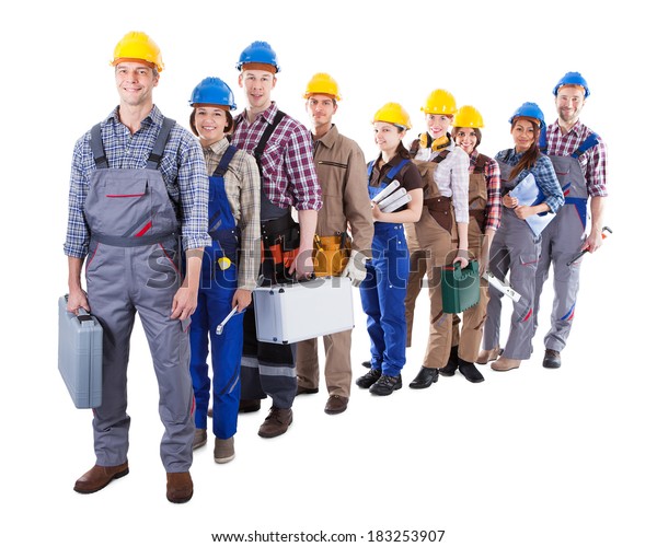 Large Group Construction Workers Workmen Women Stock Photo 183253907 ...