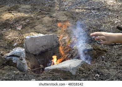 Large Man Adding Fuel Fire Barbecue Stock Photo 48318142 | Shutterstock