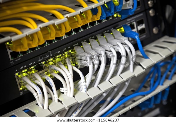 Large Network Hub Connected Internet Cables Stock Photo 115846207 ...
