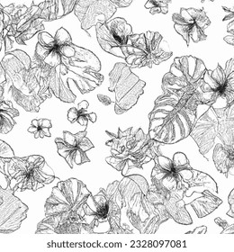 Continuous Pattern Hand-drawn Manuka Flowers Interspersed AI-generated ...
