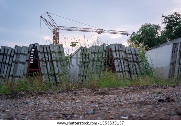 Large Slabs Concrete Stacked Vertically Construction Stock Photo ...