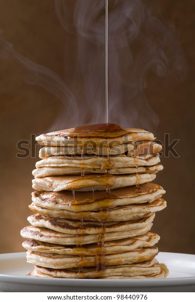 Large Stack Steaming Pancakes On White Stock Photo (Edit Now) 98440976