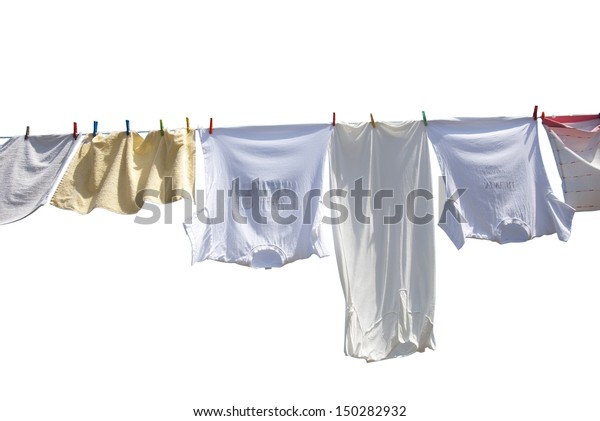 Laundry Drying On Rope Outside On Stock Photo (Edit Now) 150282932