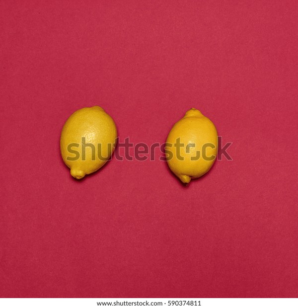Lemons On Red Background Stock Photo 590374811 | Shutterstock