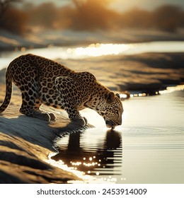 Leopard Drinking Water Front Pool Side AI-generated image 2453865303 ...
