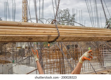 Lifting Timber Plank Formwork Installation Construction Stock Photo ...