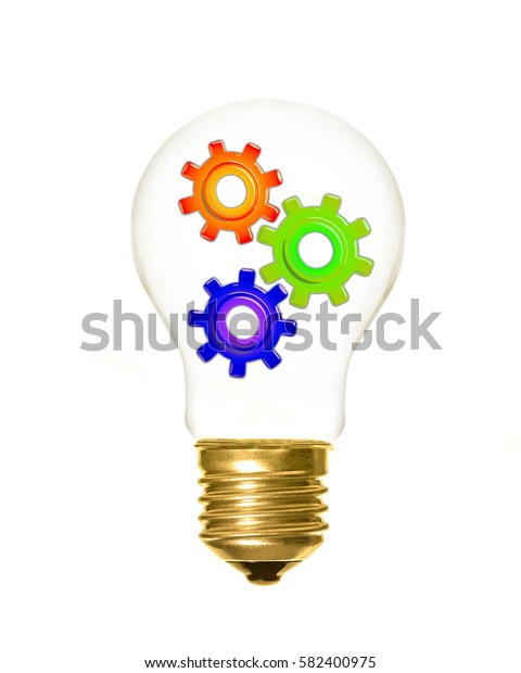 Light Bulb Cogs Inside On White Stock Photo (Edit Now) 582400975