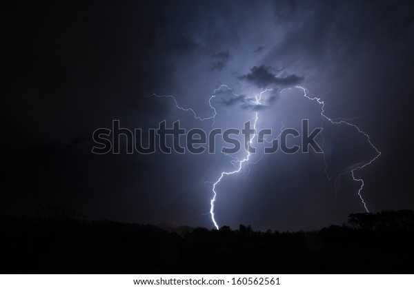 Lightning Flash Sky Splitting Hitting Ground Stock Photo (Edit Now ...