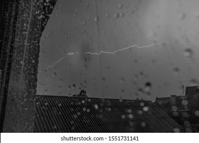 Lightning Strike Captured Through Window Middle Stock Photo 1551731141 ...